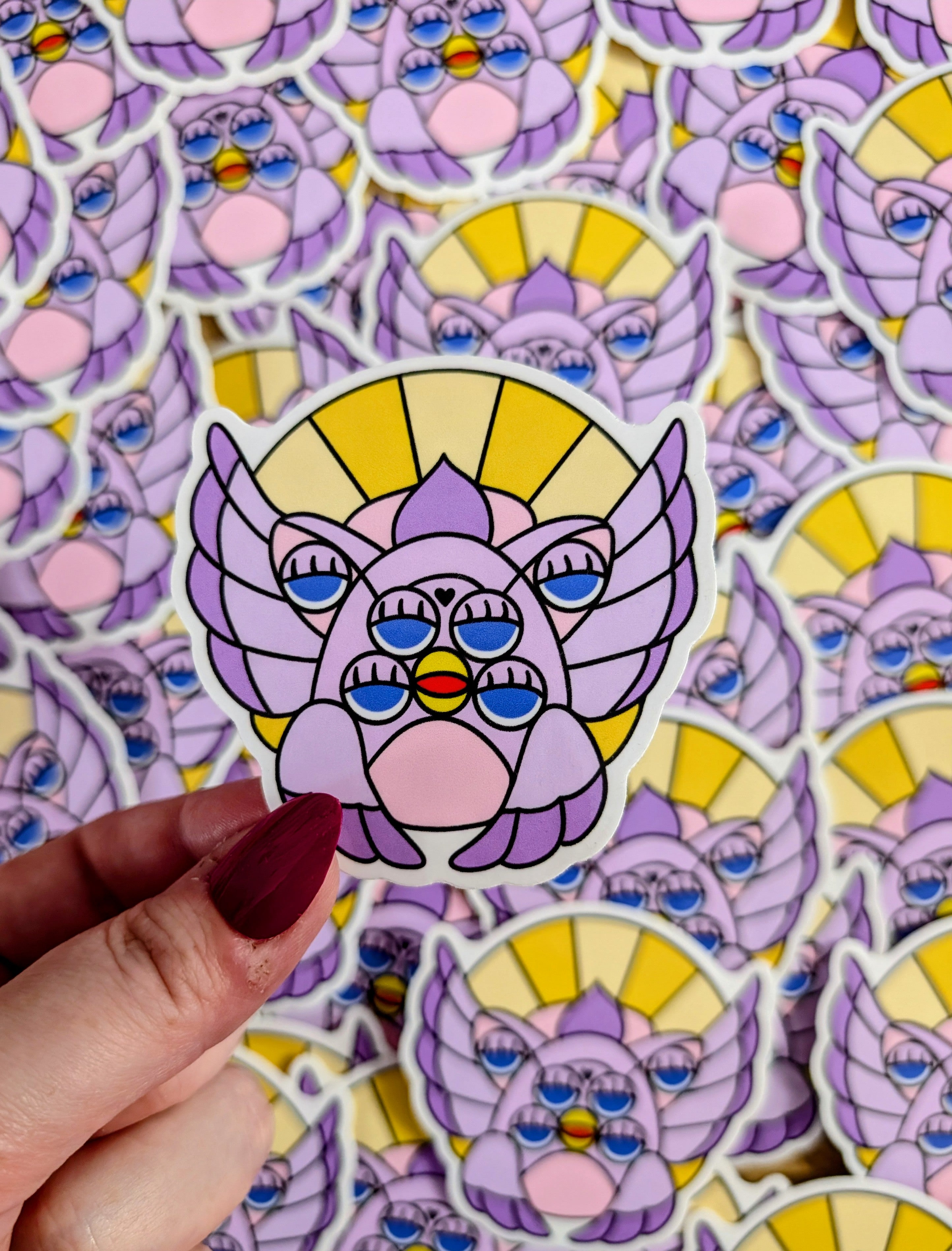 Purple Biblically Accurate Furby Angel Sticker – Whimsy Glass Works
