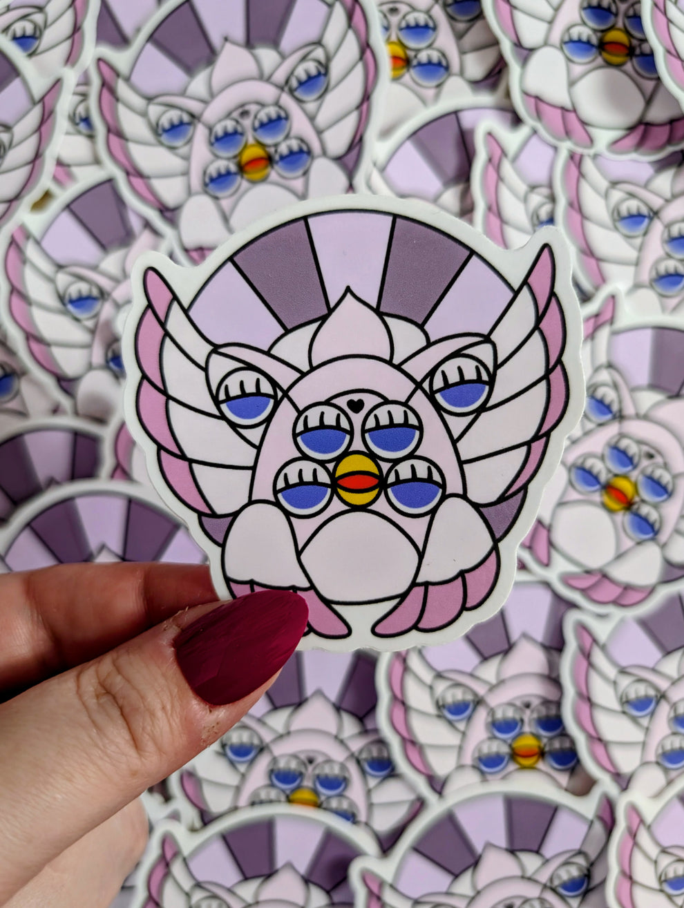 Pink Biblically Accurate Furby Angel Sticker – Whimsy Glass Works