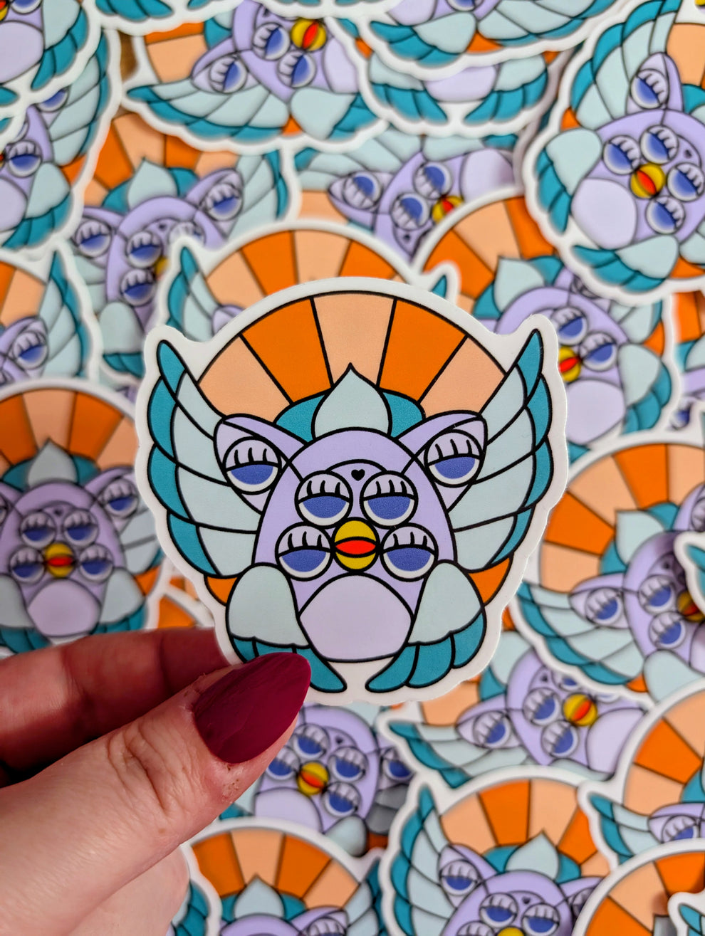 Teal Biblically Accurate Furby Angel Sticker – Whimsy Glass Works